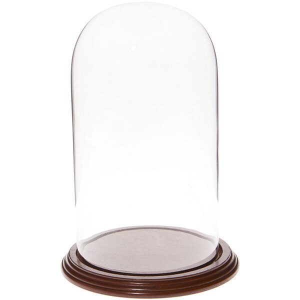 5.5" x 10" Glass Doll Dome with Walnut Veneer Base
